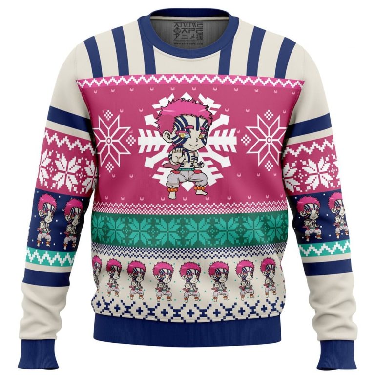 Chibi Christmas Akaza Demon Slayer Ugly Christmas Sweater - Demon ...