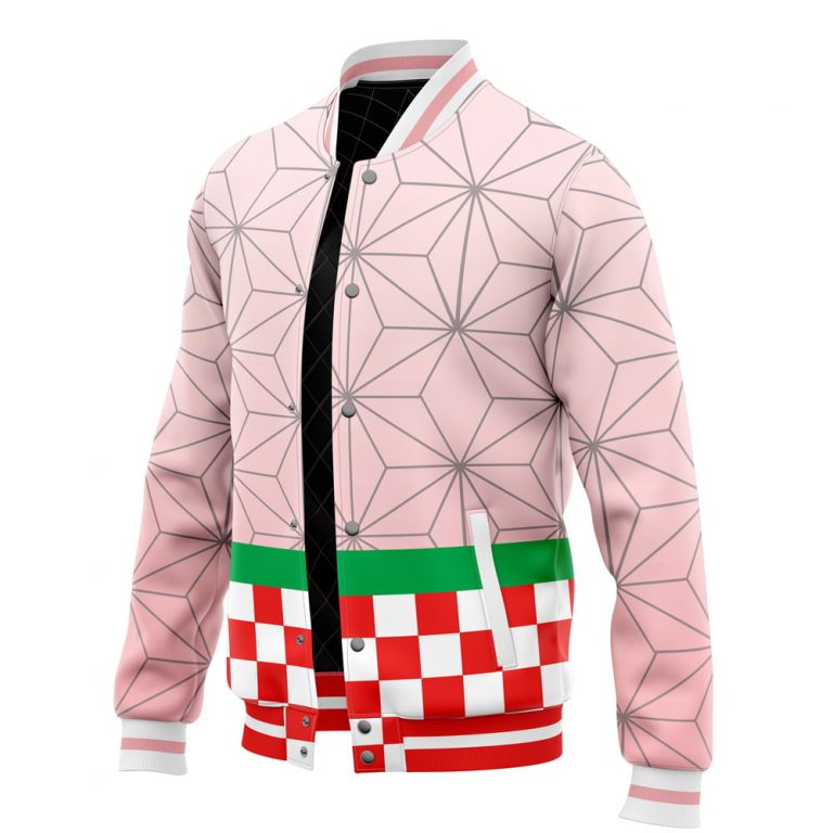 Nezuko Kamado Pattern Demon Slayer Varsity Jacket - Demon Slayer Store